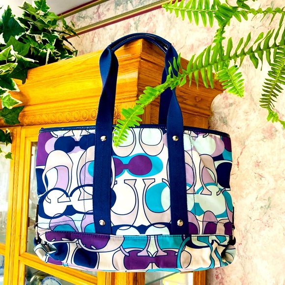 Coach | Bags | Coach Daisy Scarf Print F7178 Tote Bag Nylon Blue | Poshmark
